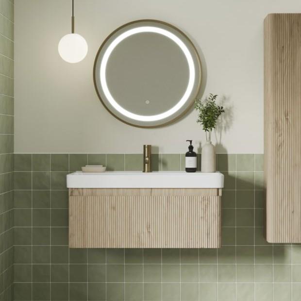 Aquarius Corinthe Wall Mounted Vanity Unit with Basin in Textured Oak ...