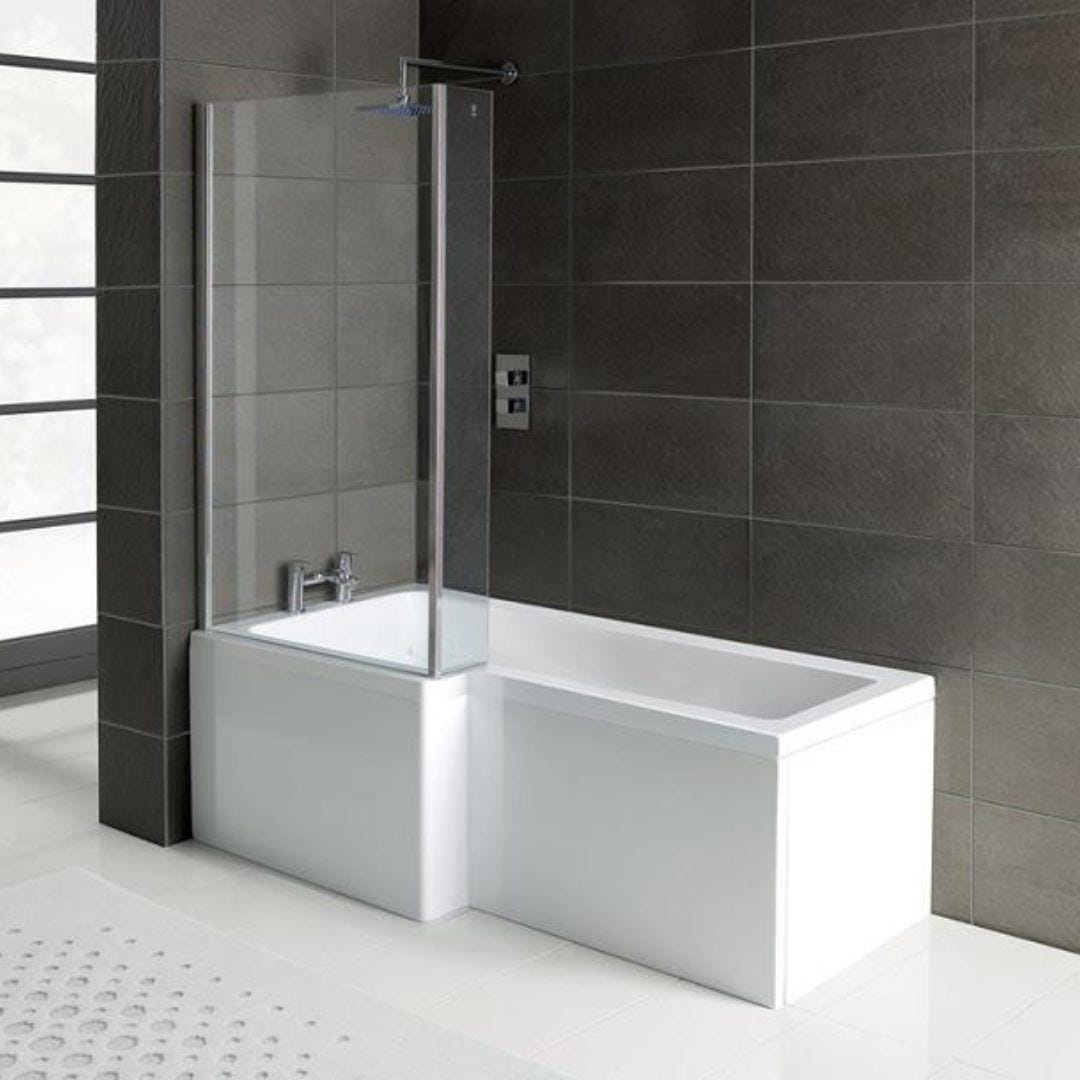 Aquarius Splash 1700mm x 700mm L-Shape Shower Bath, Screen And Front P ...